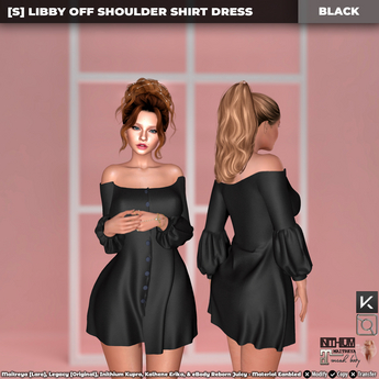 Second Life Marketplace - [S] Libby Off Shoulder Shirt Dress Black